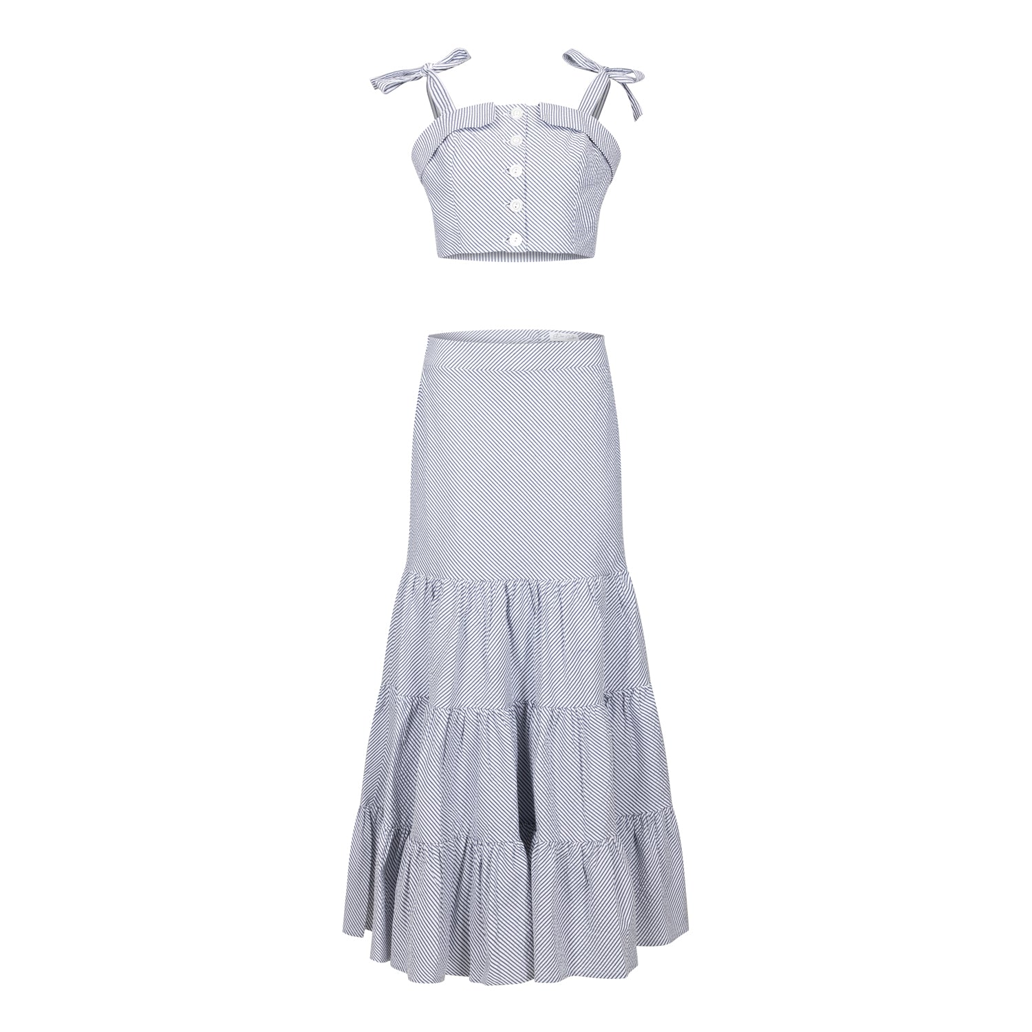 Summer Spinning Crop Top and Maxi Skirt set in Blue and White Stripe – Deer You
