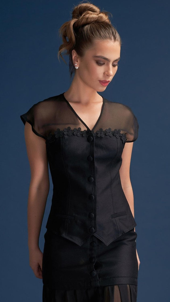 Daniella Dreaming Sheer Skirt & Top Set in Black – Deer You