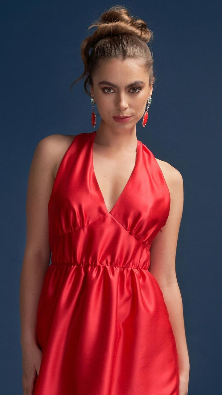 Odette Halter Full length Silk Gown in Red – Deer You
